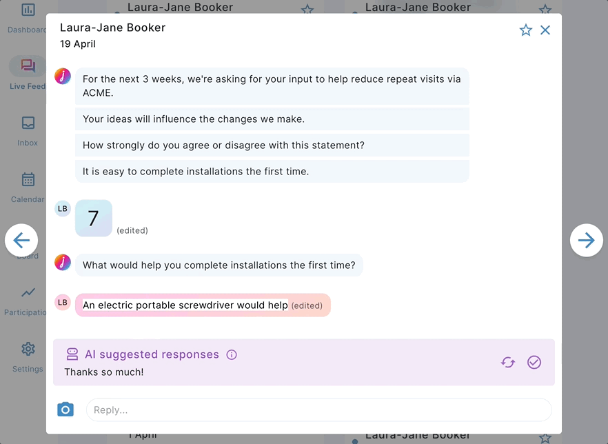 How do I react to feedback in the Live Feed and Inbox?